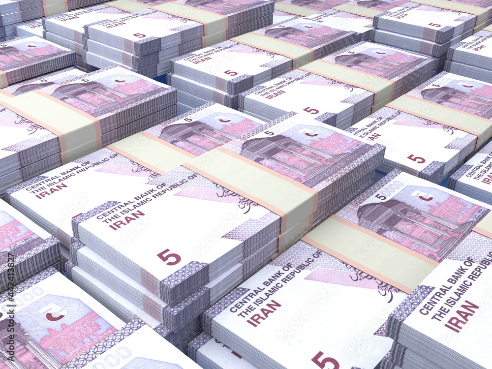 Iranian money. Iranian rial banknotes. 50000 IRR rials bills. Stock ...