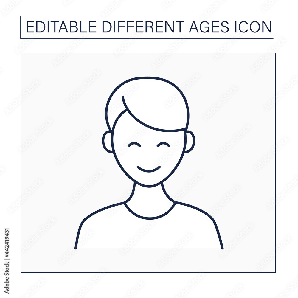 Puberty line icon. Times of life. Young boy grow up. Teenager ...