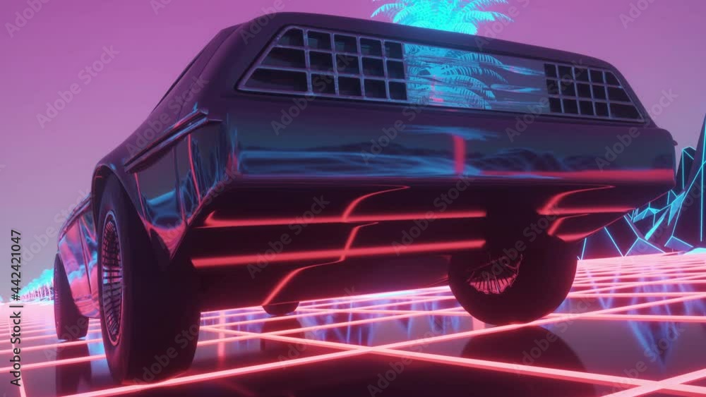 Car in neon cyberpunk style. 80s retrowave background animation. Retro ...