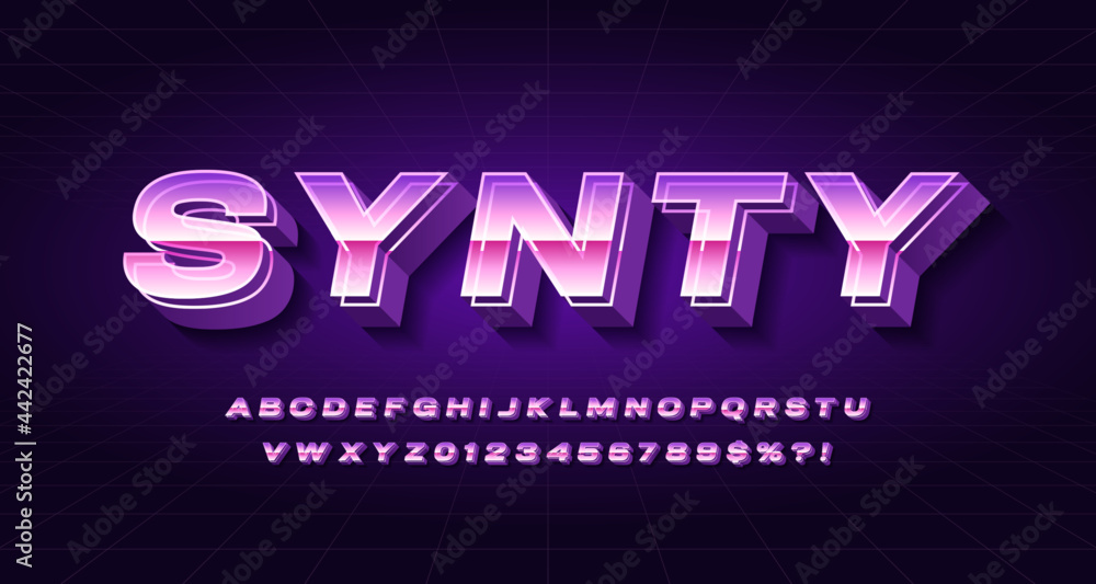 Synthwave 80s design font, sans serif retro vector alphabet, uppercase ...
