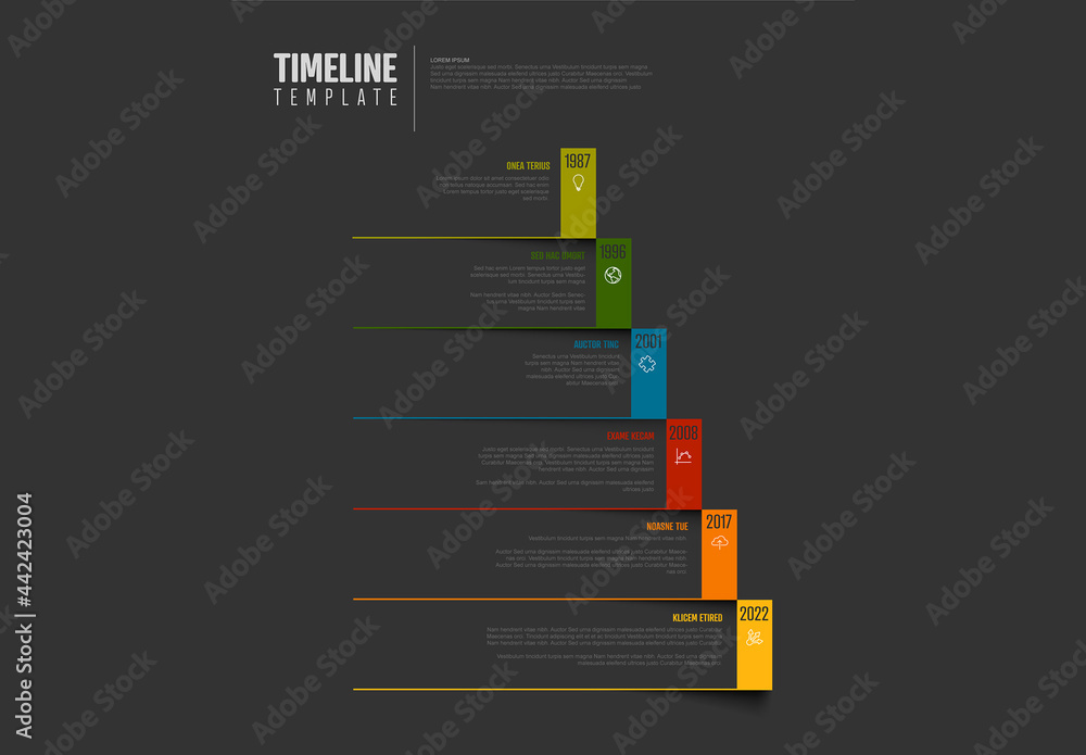 Dark Infographic Timeline Template with Paper Block Steps Stock ...