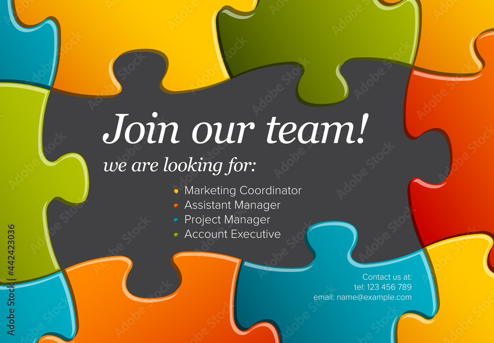 We Are Hiring Minimalistic Puzzle Flyer Layout Stock Template | Adobe Stock