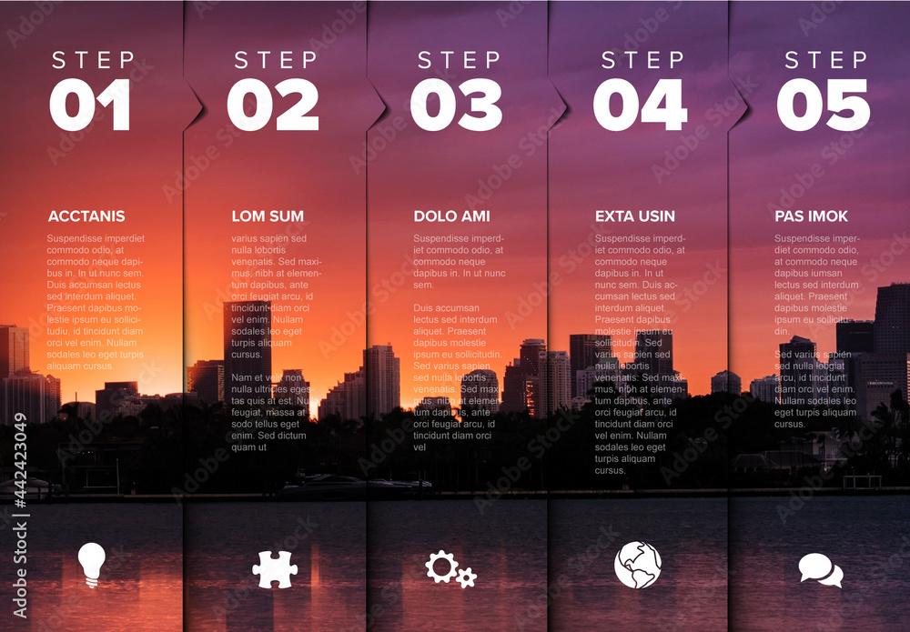 Five Steps Progress Page Layout with Big Photo Placeholder Stock ...