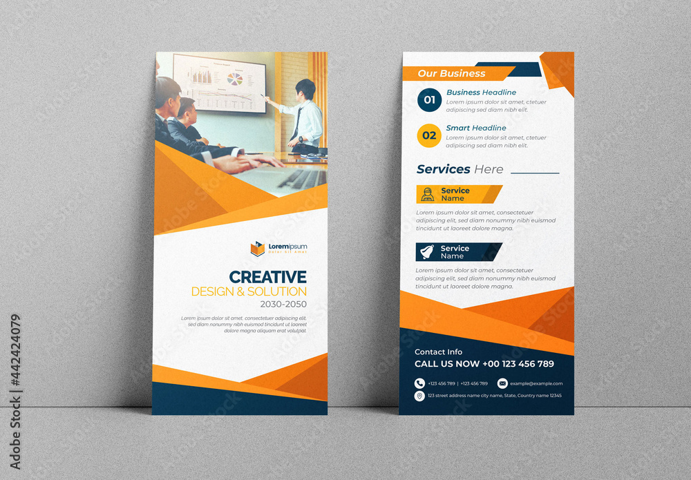 Clean Flyer Layout with Orange Accents Stock Template | Adobe Stock