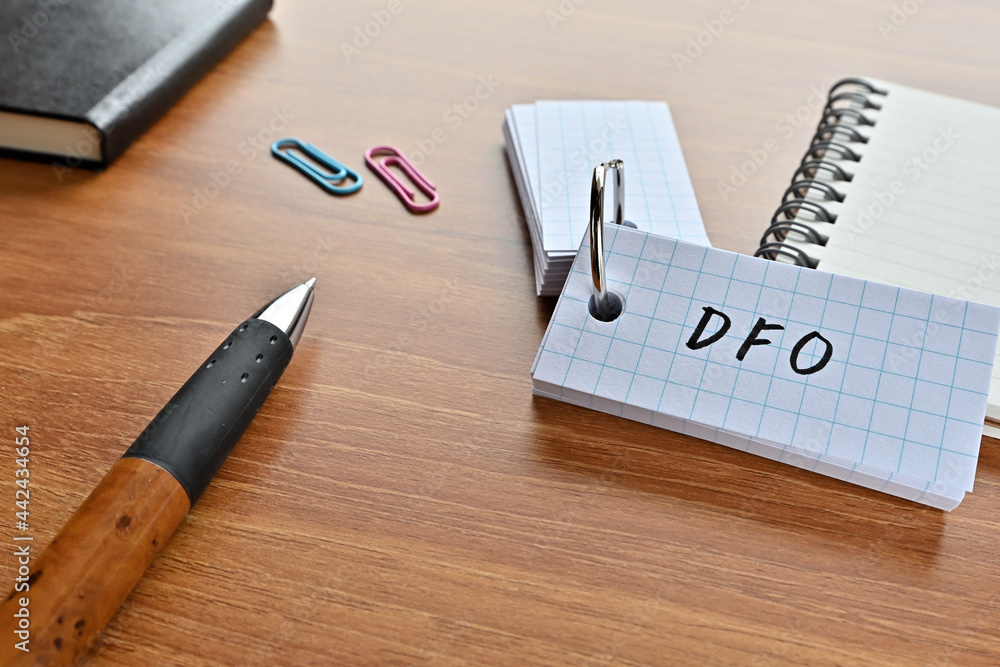 Fotografia do Stock: There is a word book with the word of DFO which is ...