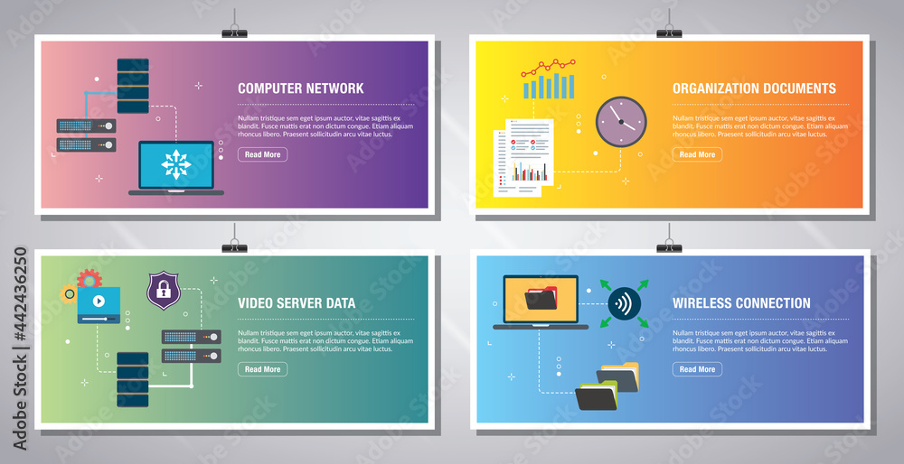 Web banners template in vector with icons of computer network ...