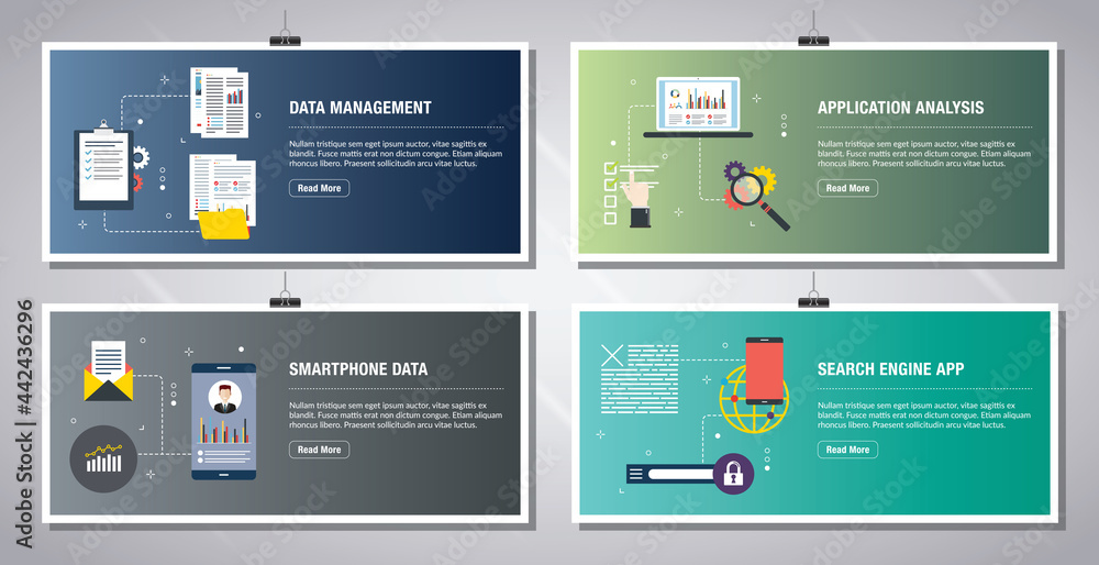 Web banners template in vector with icons of data management ...
