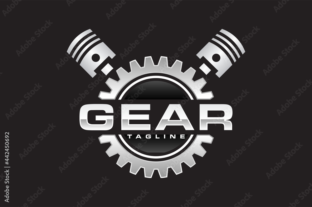 Grafika wektorowa Stock: gear piston emblem logo | Adobe Stock