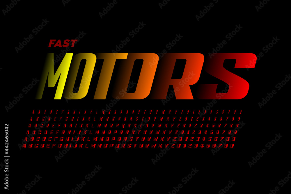 Vetor de Accelerating style speed font, alphabet letters and numbers ...