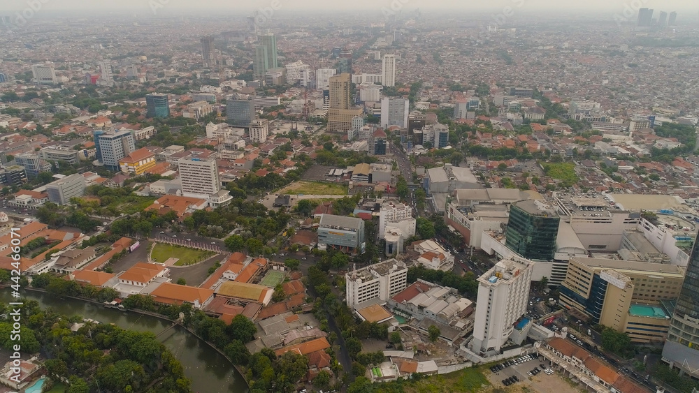Aerial cityscape modern city Surabaya with skyscrapers, buildings and ...