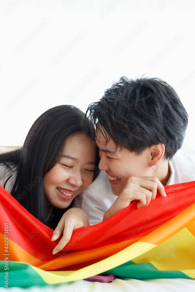 LGBTQ couple lovers, a handsome girl as a man or butch femme girl ...