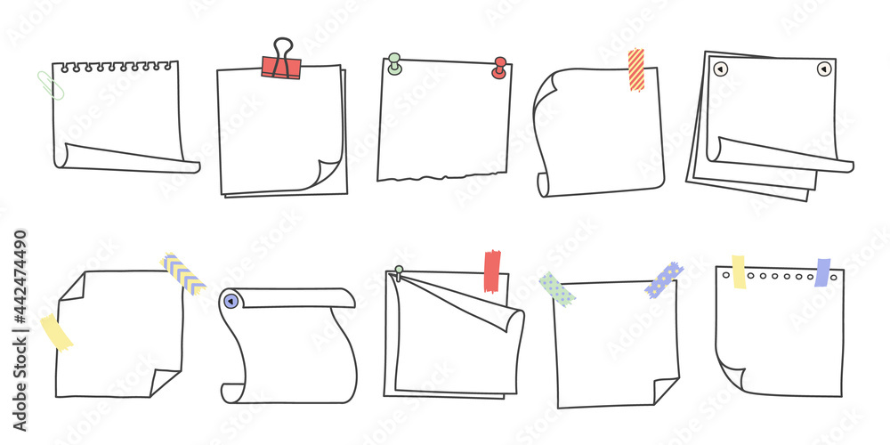 Doodle hand drawn memo notes and reminders vector illustration set ...