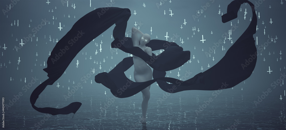 White Female Ghost Demon Japanese Spirit Woman in White Standing in ...