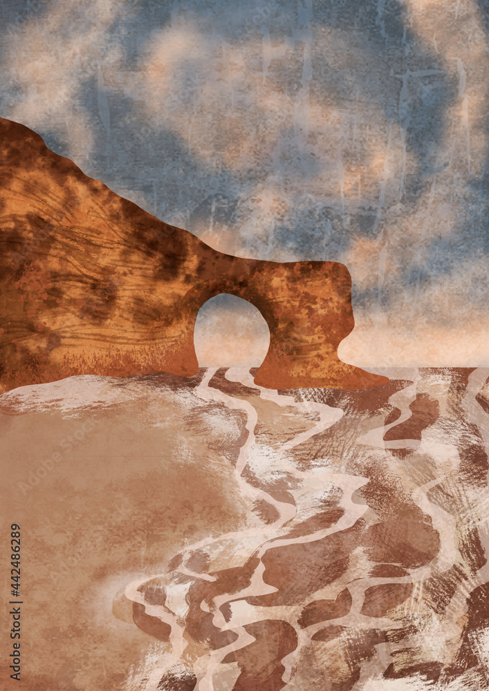 Boho Sea Beach with Waves Print and Clif. Abstract Background. Bohemian ...