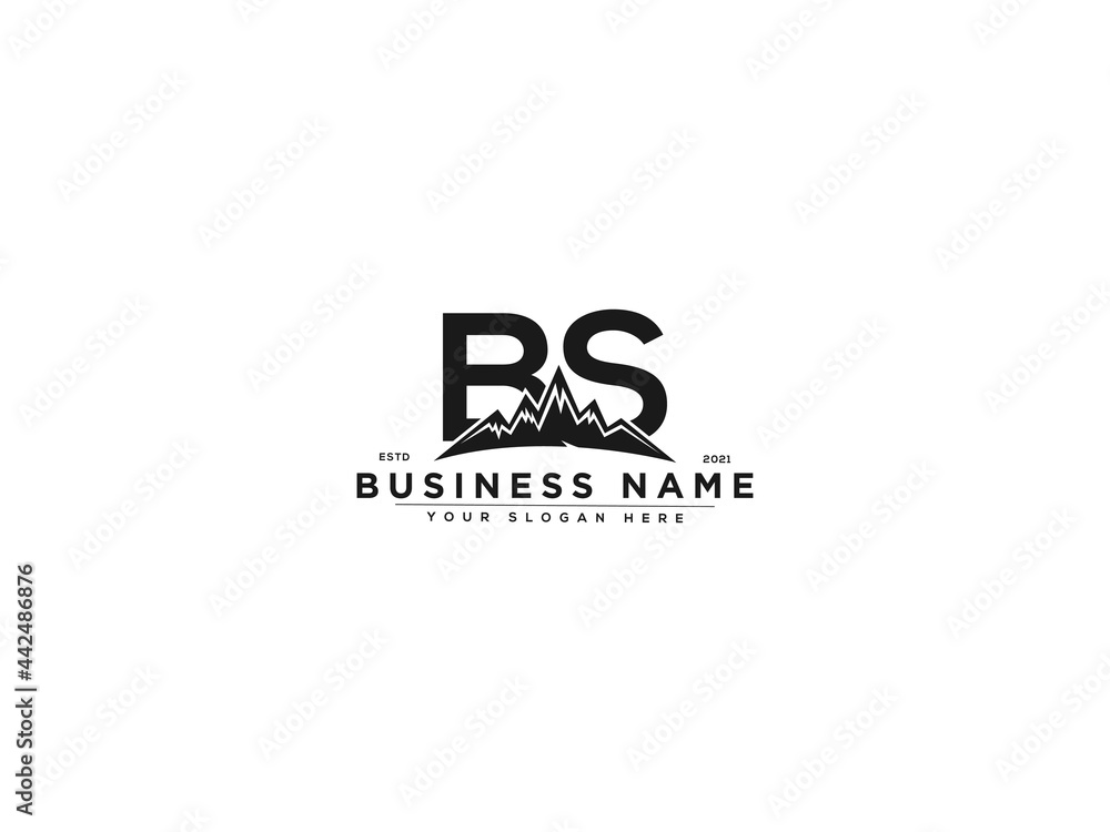 Letter BS Logo, mountain bs logo icon vector for river forest hill ...