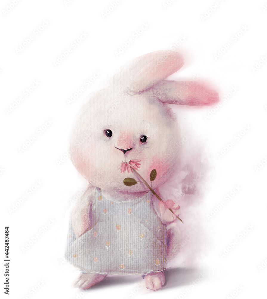 cute white hare girl character with pink flower Stock Illustration ...