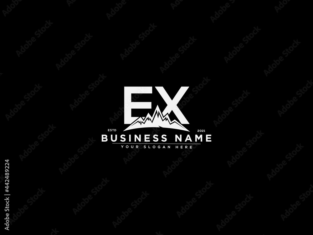 Letter EX Logo, mountain ex logo icon vector for river forest hill ...