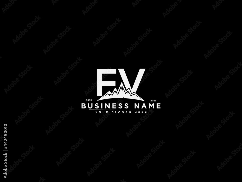 Letter FV Logo, mountain fv logo icon vector for river forest hill ...