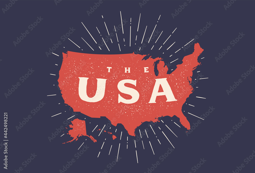 USA. Poster map of United States of America. Print map of USA for t ...