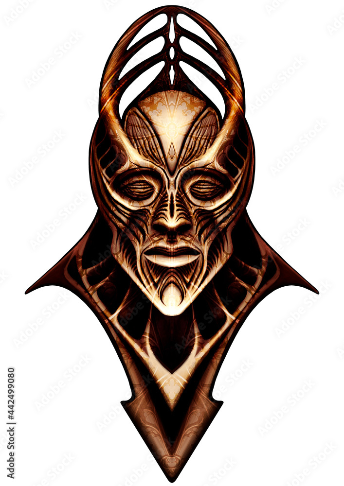 Close-up alien no background with outstretched head and powerful neck ...