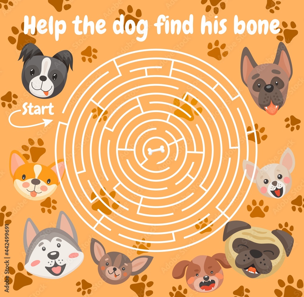 Help the dog find the bone, labyrinth maze game. Kids board riddle ...