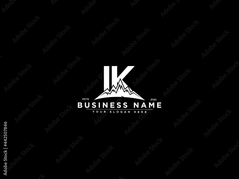 Letter IK Logo, mountain ik logo icon vector for river forest hill ...