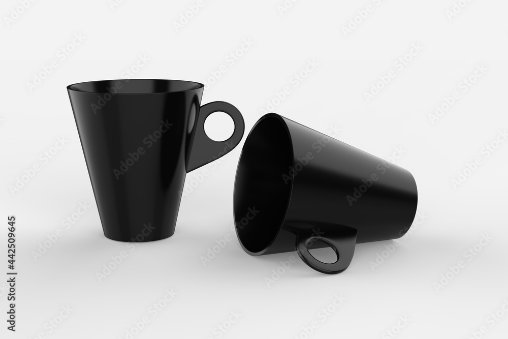 Two Metallic Cups Mockup isolated on white background. 3d illustration ...