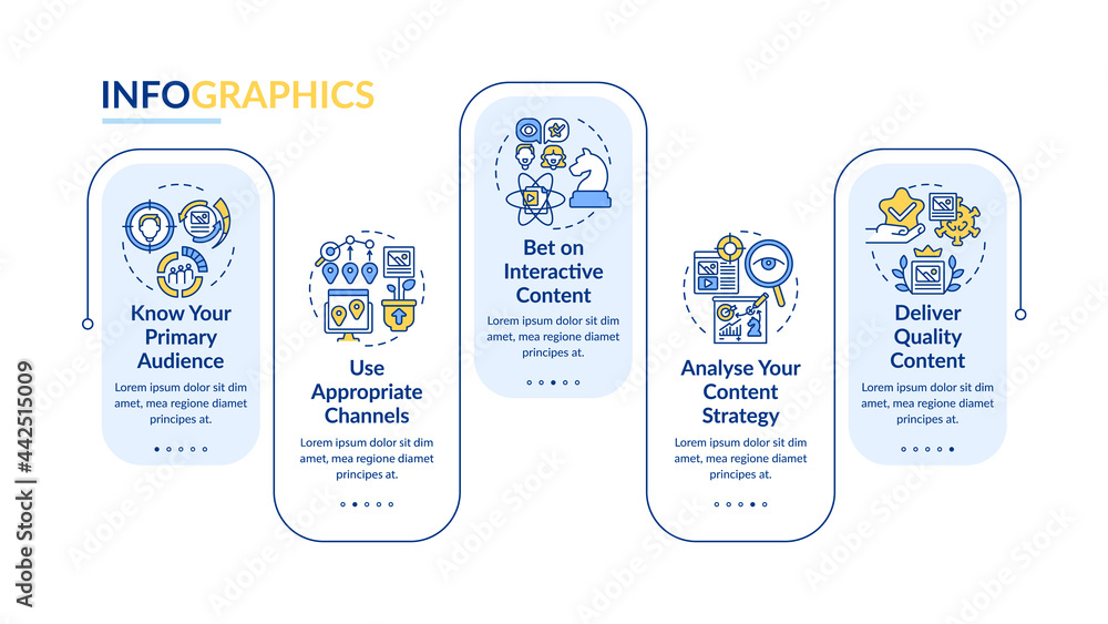 Shareable content techniques vector infographic template. Analysis ...
