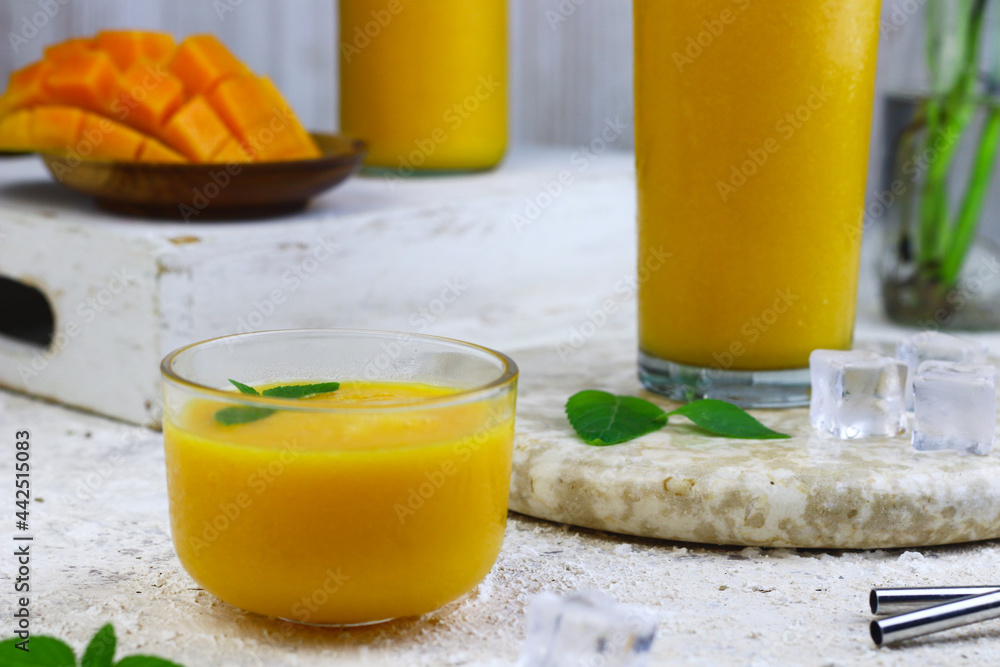 Mango Juice or jus mangga on white background. Fresh healthy during ...