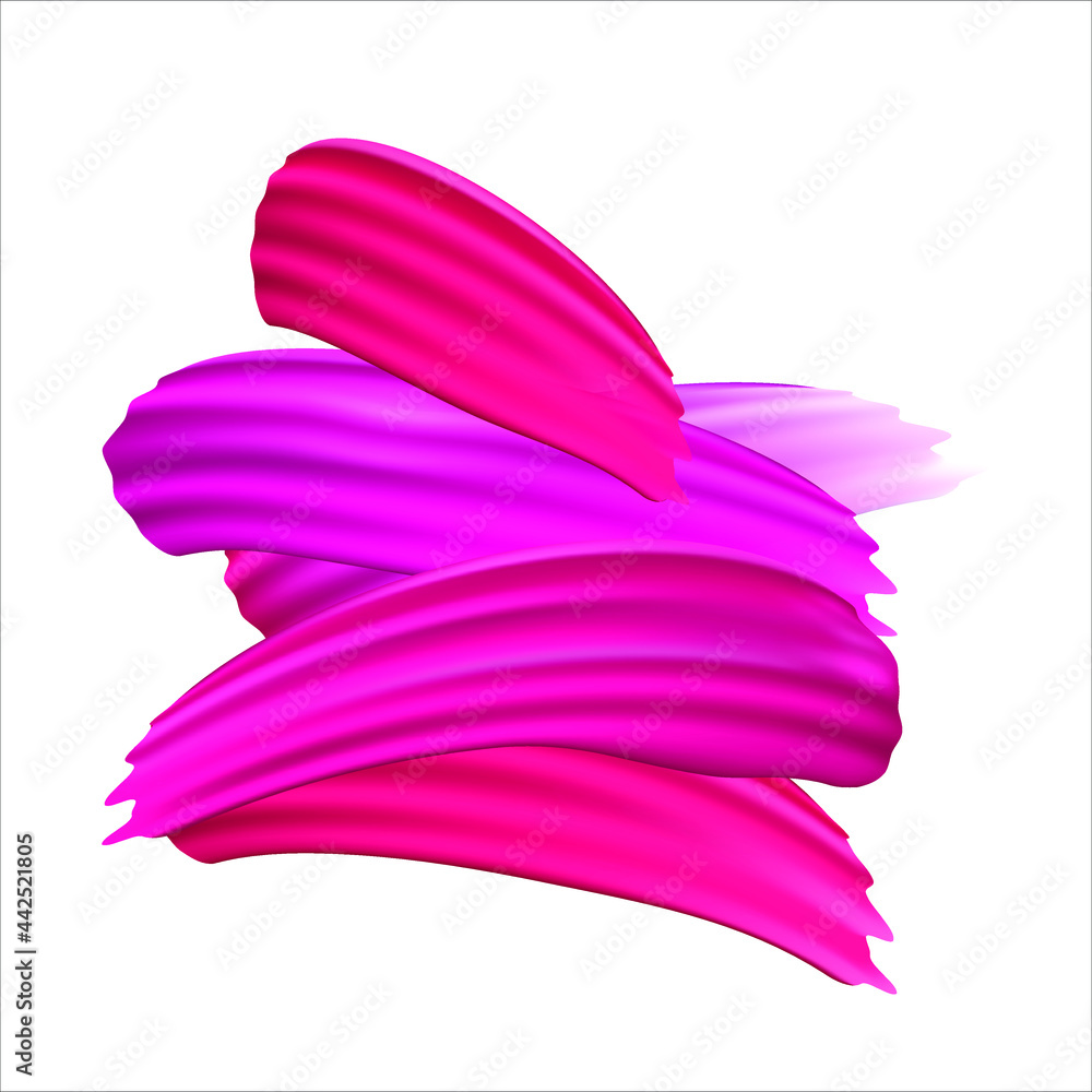 Vector realistic pink paint brush strokes on white background. Red ...