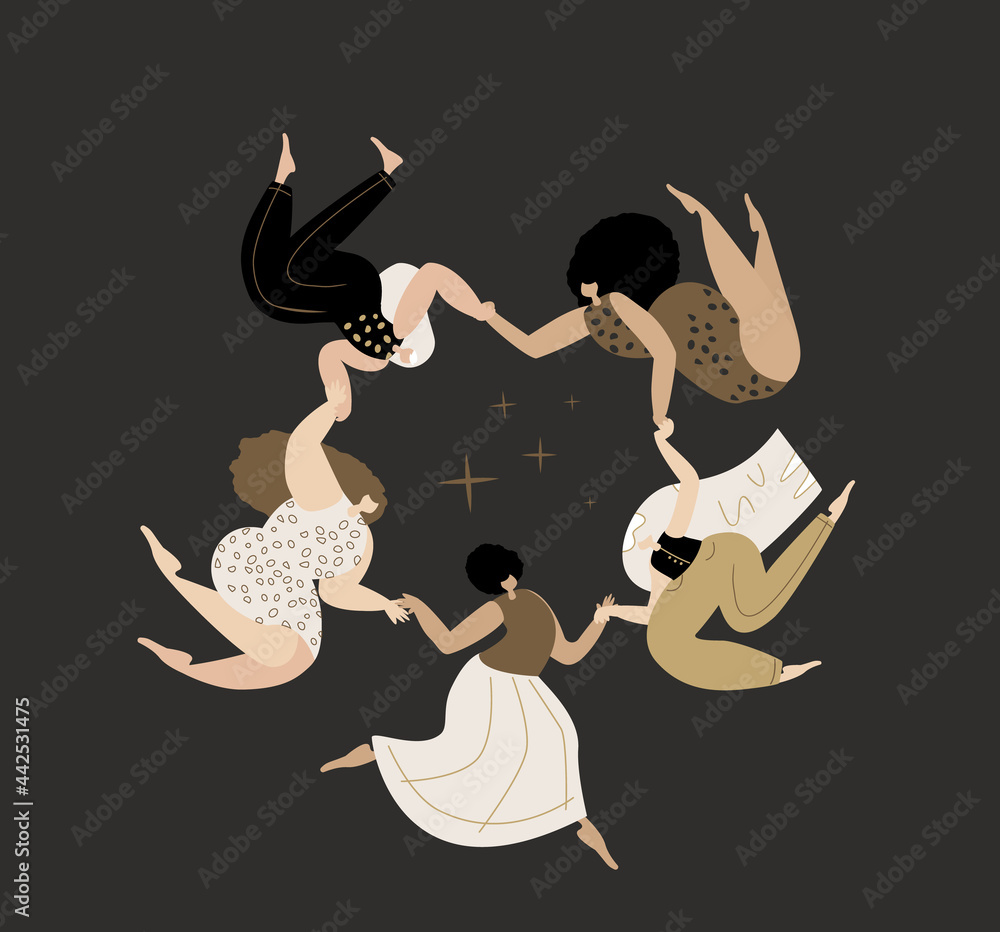 Mysterious Magic Female Circle.Women Dancing Ritual,voodoo dance hold ...