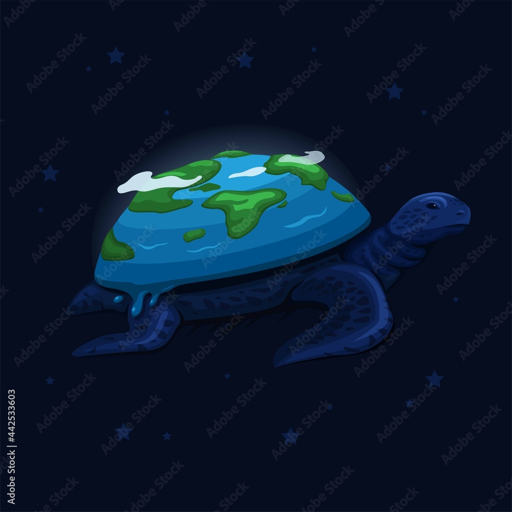 Planet Earth on Turtle back swim on space creation myth concept in ...