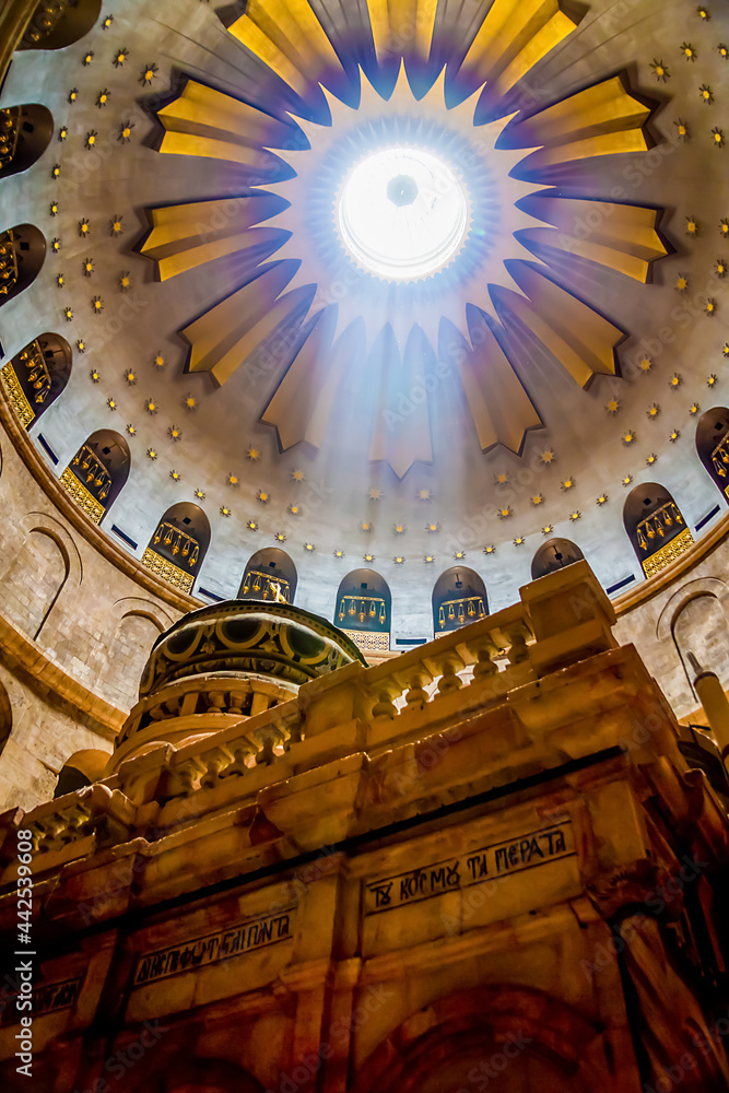 Anastasis (resurrection) Rotunda over Edicule. A stone edicule encloses ...