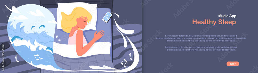 Happy healthy sleeping girl, calm music in phone player, relaxation ...