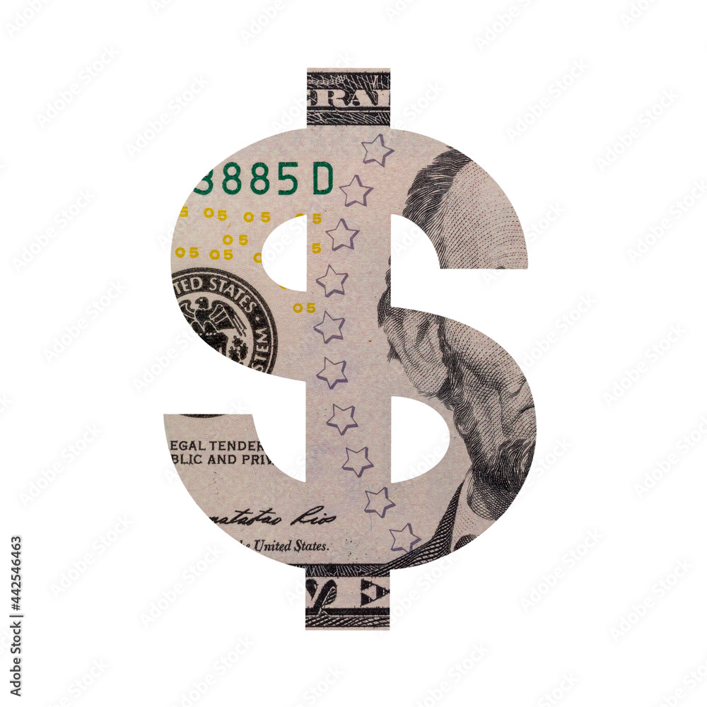 US Dollar Sign Icon with Real 5 Obverse Dollars Banknote Texture ...