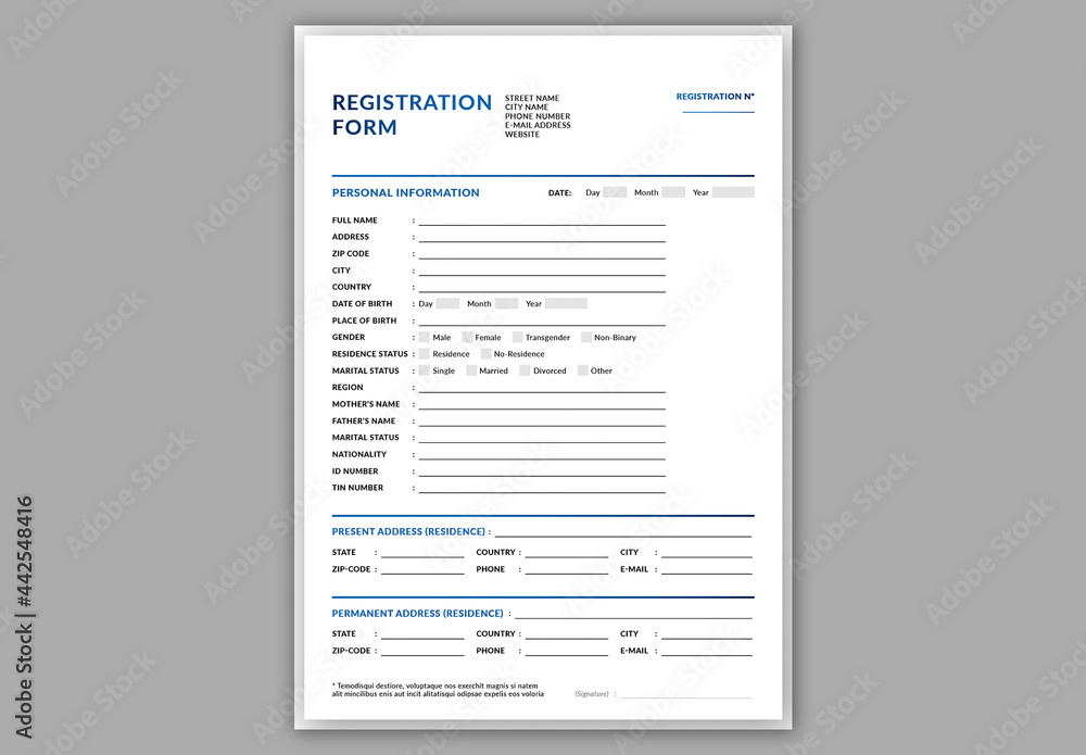 Registration Form Layout Stock Template | Adobe Stock