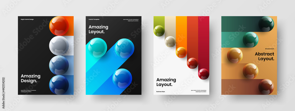 Bright realistic balls poster illustration collection. Vivid handbill ...