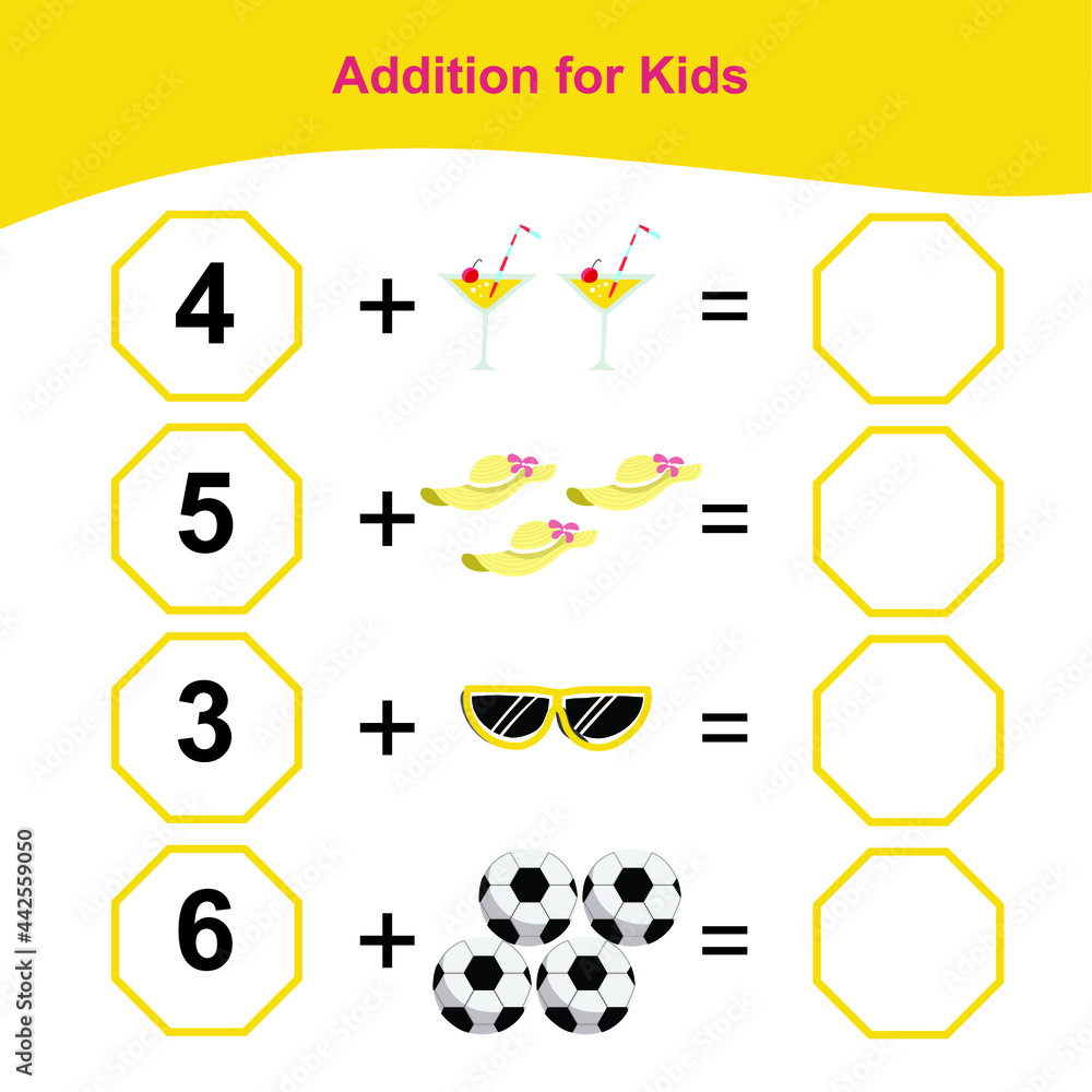 Vetor de Counting Addition Game for Preschool Children. Educational ...