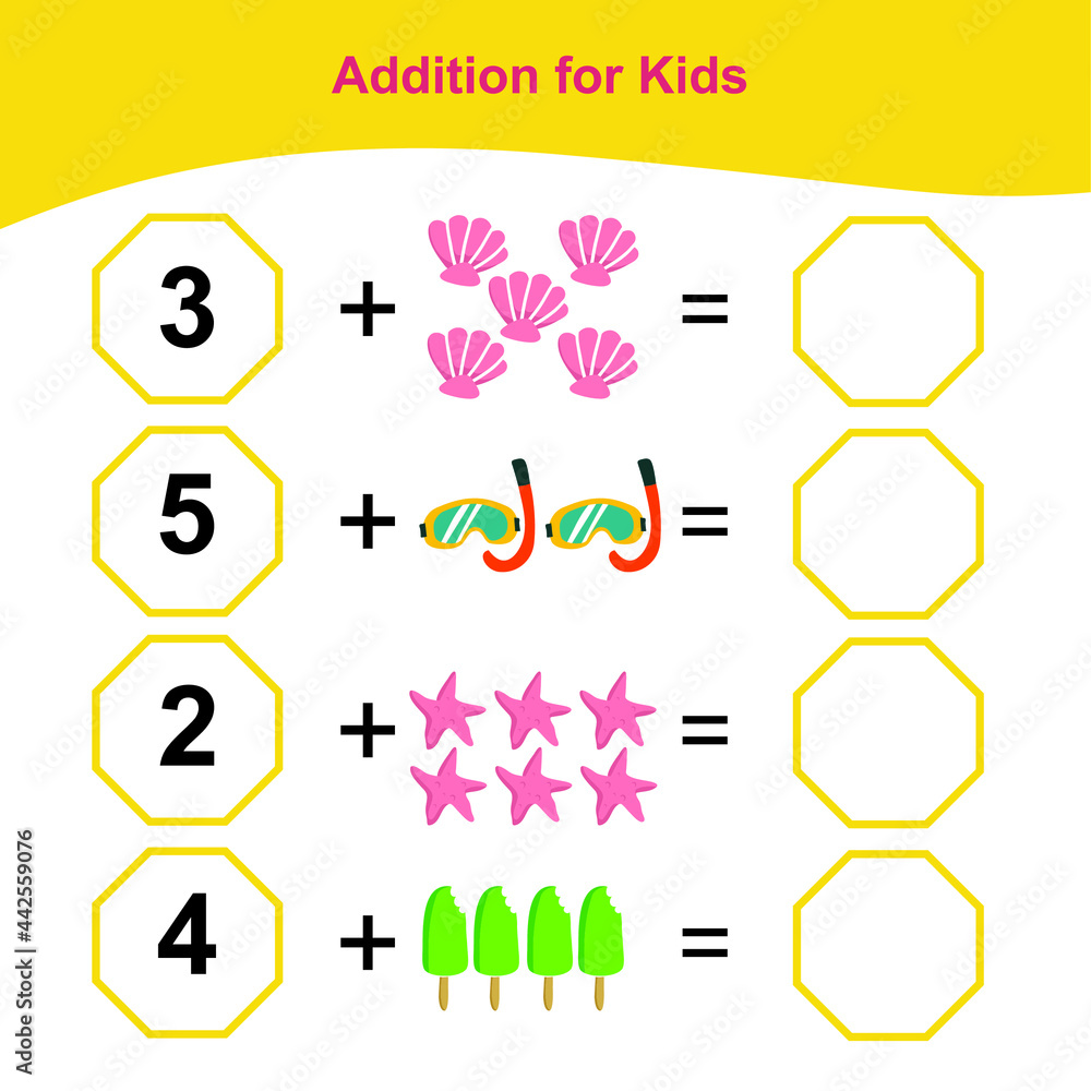 Counting Addition Game for Preschool Children. Educational printable ...