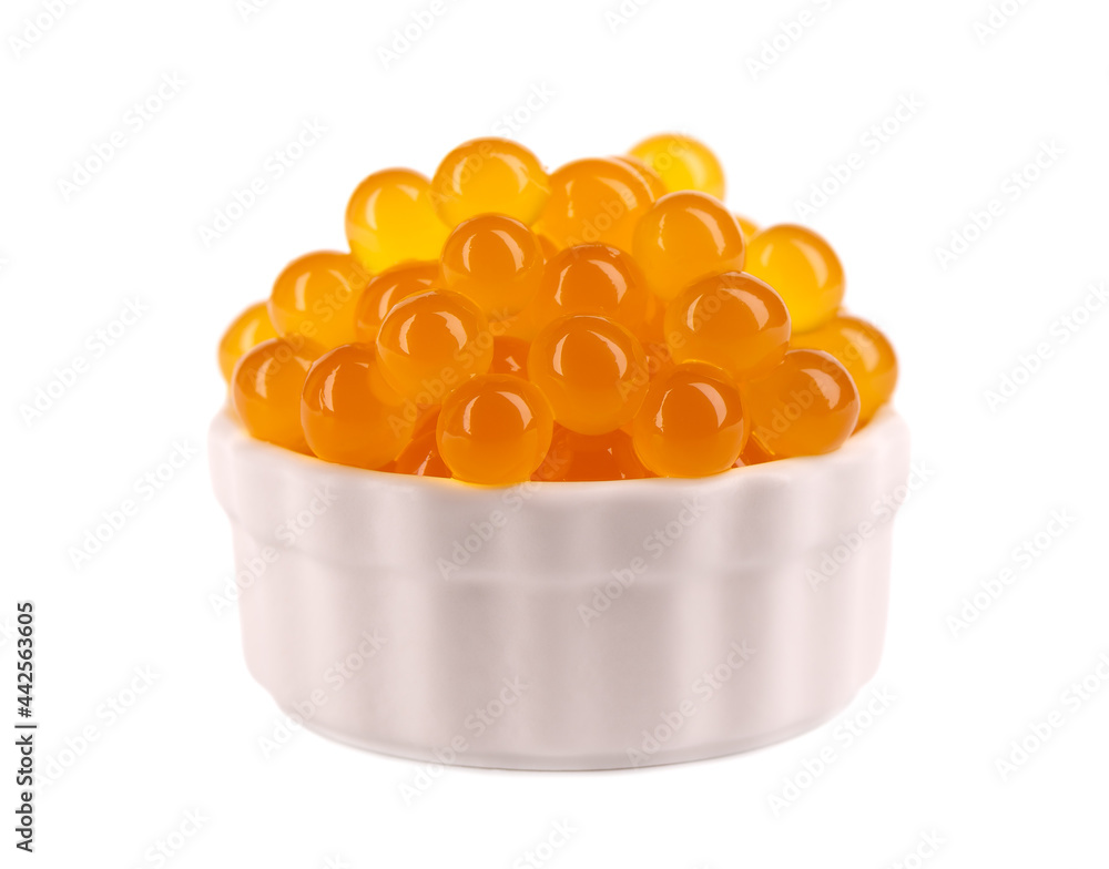 Red tapioca pearls for bubble tea isolated on white background. Tapioca ...