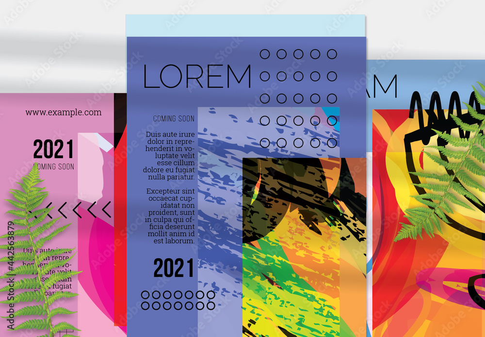 Poster Layout with Geometric Shapes and Abstract Bright Artistic Brush ...