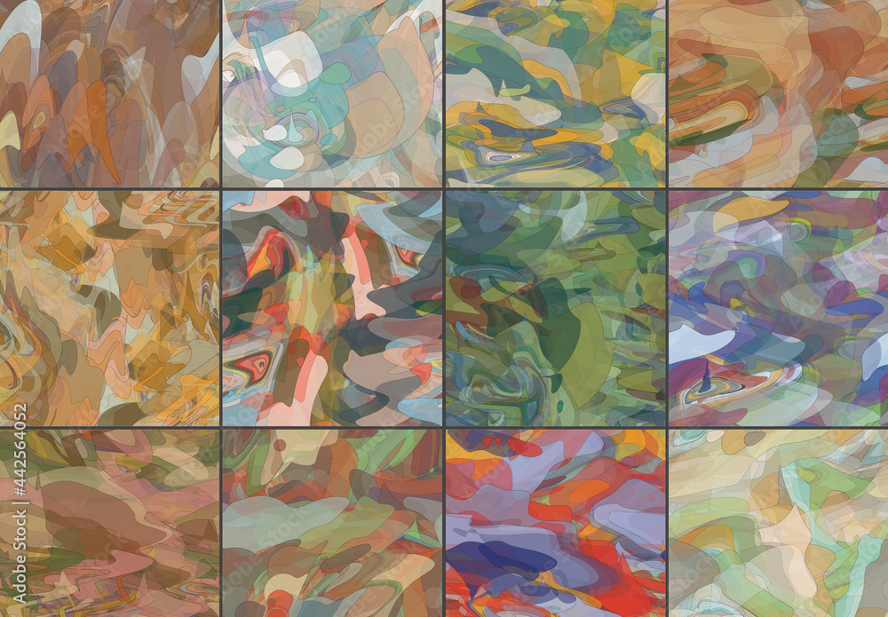 Seamless Pattern Set with Transparent Random Overlapping Wavy Shapes ...