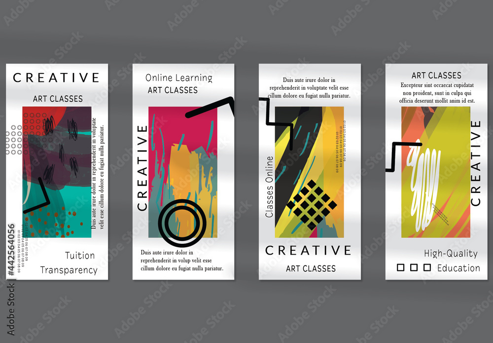 Flyer Layout with Black Shapes and Bright Abstract Rectangle on White ...