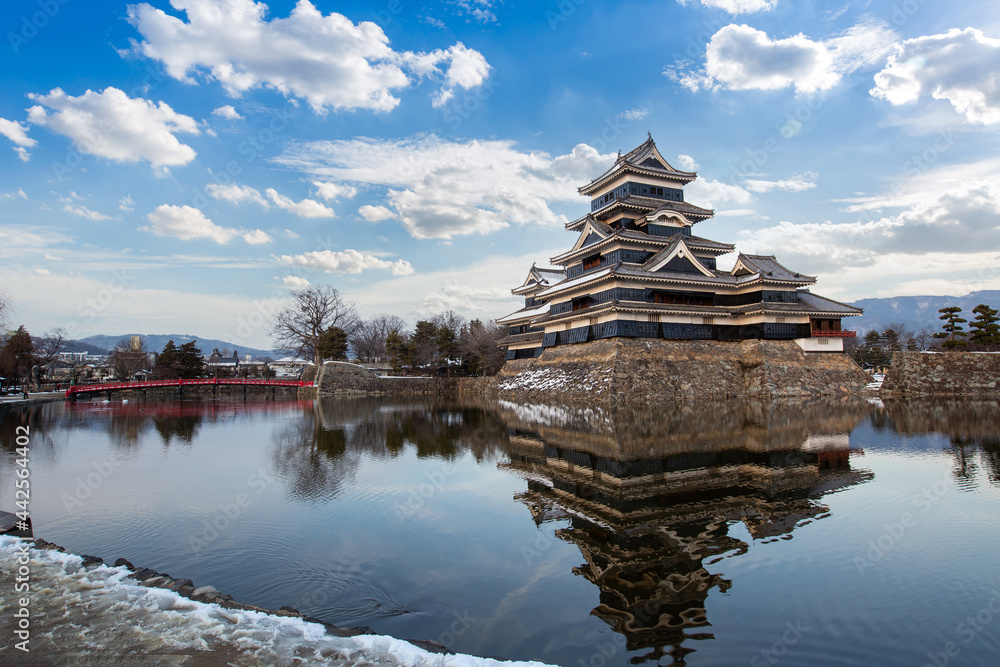 old castle in japan. Matsumoto castle against blue sky in Nagono city ...