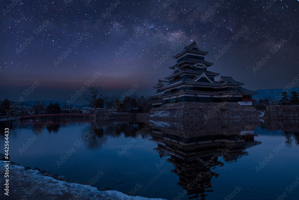 Old castle in japan. Matsumoto castle against night sky. Castle in ...