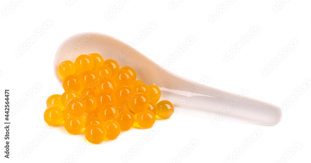 Yellow tapioca pearls for bubble tea isolated on white background ...