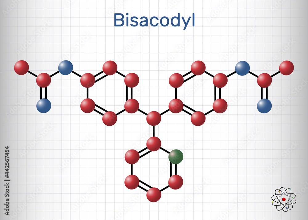 Bisacodyl, bisacodil molecule. It is stimulant laxative drug for the ...