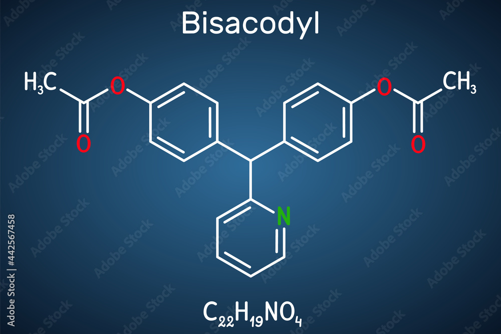 Bisacodyl, bisacodil molecule. It is stimulant laxative drug for the ...