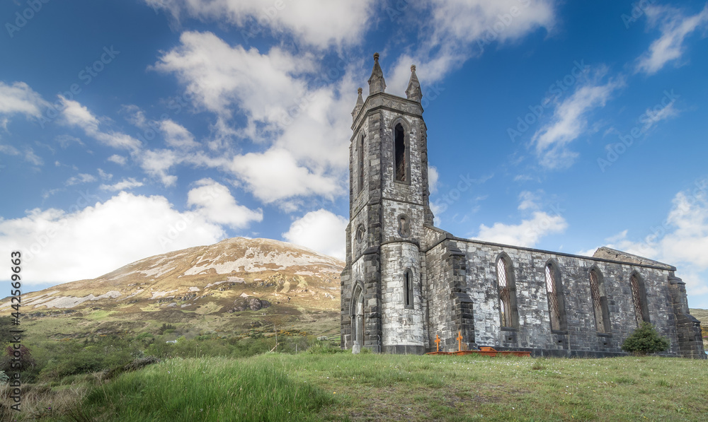 Abandoned church with Mount Errigal in the background. Dunlewey ...