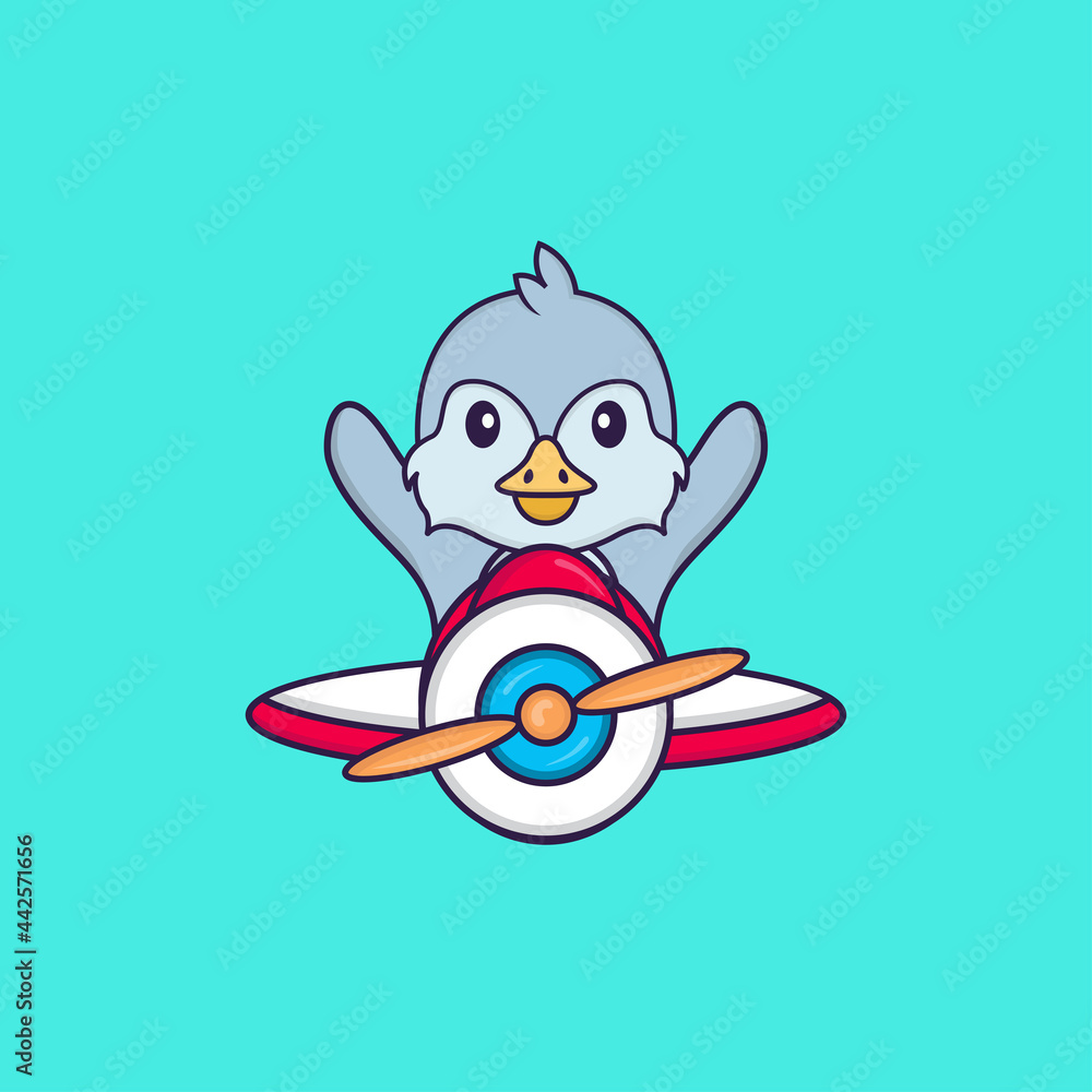 Cute bird flying on a plane. Animal cartoon concept isolated. Can used ...